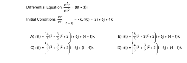 Solved Differential Equation: d^2r/dt^2 = (8t - 3)i Initial | Chegg.com