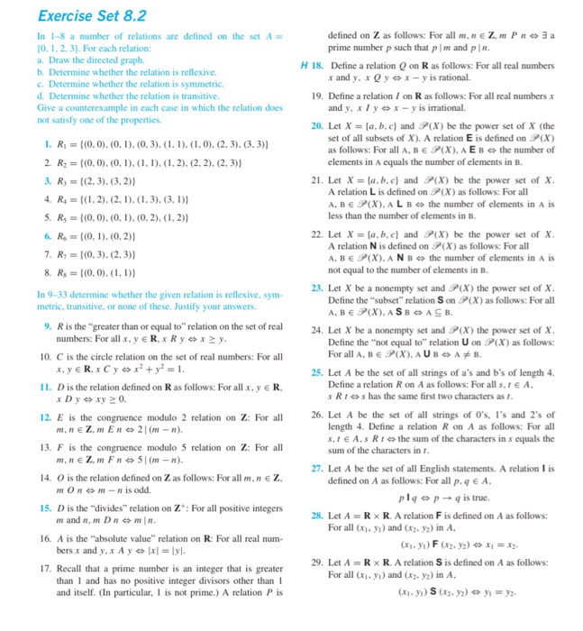 In 1-8 ii number of relations are defined on the set | Chegg.com