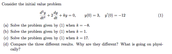 Solved Consider The Initial Value Problem D2ydt2dydt 2609
