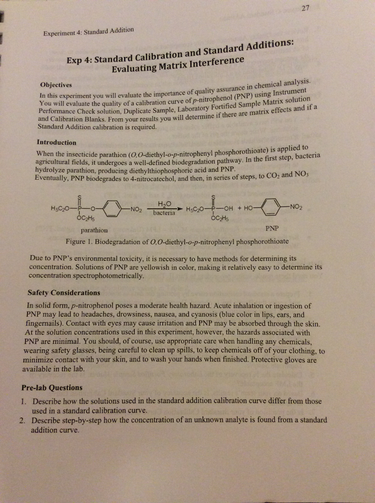 Solved 27 Experiment 4: Standard Addition Exp 4: Standard | Chegg.com