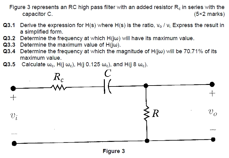Solved Figure 3 represents an RC high pass filter with an | Chegg.com