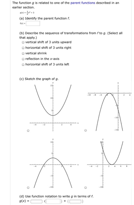 Solved The function g is related to one of the parent | Chegg.com