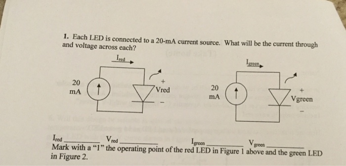 Solved 1. Each LED is conned to a 20-mA current source. What | Chegg.com