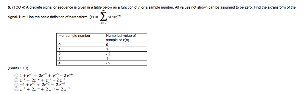 A discrete signal or sequence is given in a table | Chegg.com