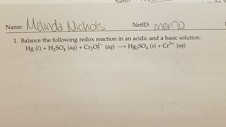 Solved NetID Name: NetID: 1. Balance the following redox | Chegg.com