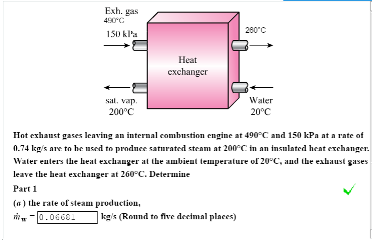Solved Exh. gas 490°C 150 kPa 260°C Heat exchanger sat. vap | Chegg.com