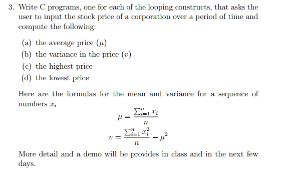 Solved 3. Write C programs, one for each of the looping | Chegg.com