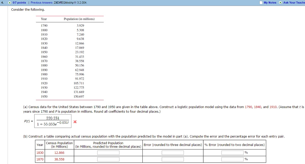 Solved Consider the following. (a) Census data for the | Chegg.com