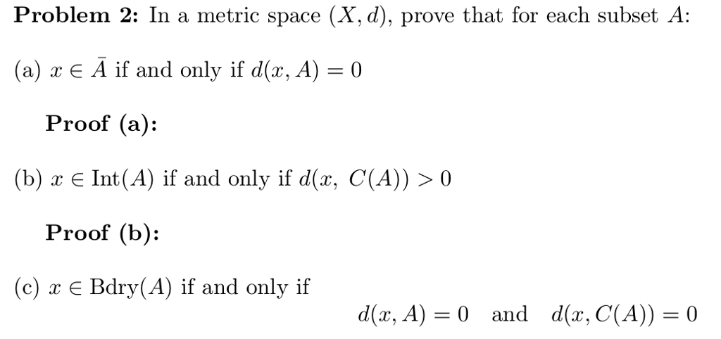 Solved In a metric space (X, d), prove that for each subset | Chegg.com