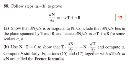 Solved Follow steps (a)-(b) to prove Show that dN/ds is | Chegg.com