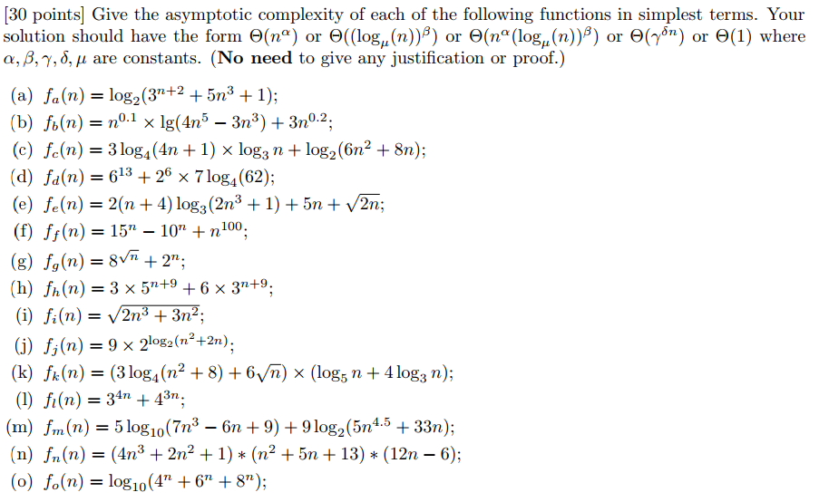 Solved Give the asymptotic complexity of each of the | Chegg.com