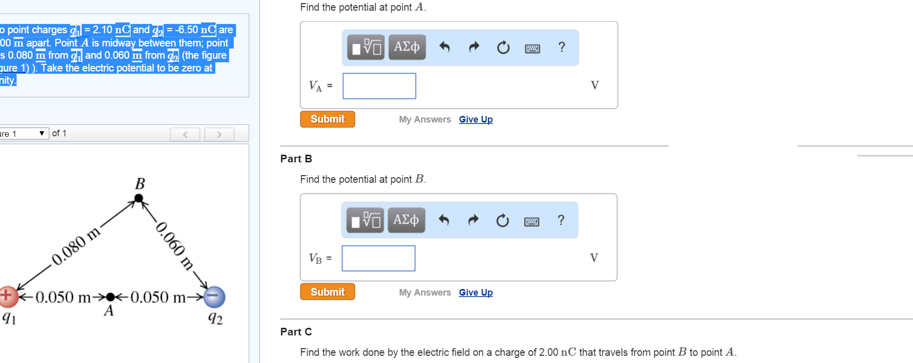 Solved Find the potential at point A. Find the potential at | Chegg.com