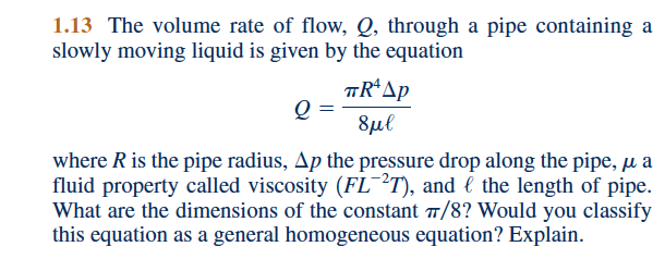 Solved The volume rate of flow, Q, through a pipe containing | Chegg.com