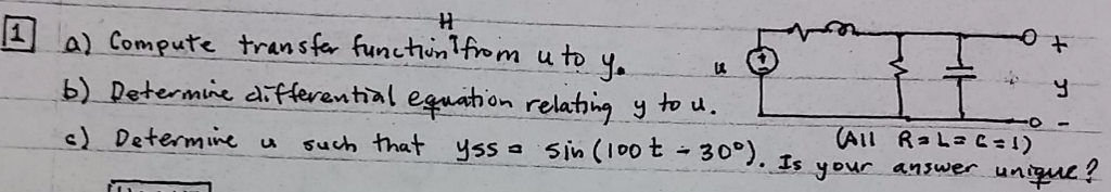 Solved a) Compute transfer function H from u to y. b) | Chegg.com