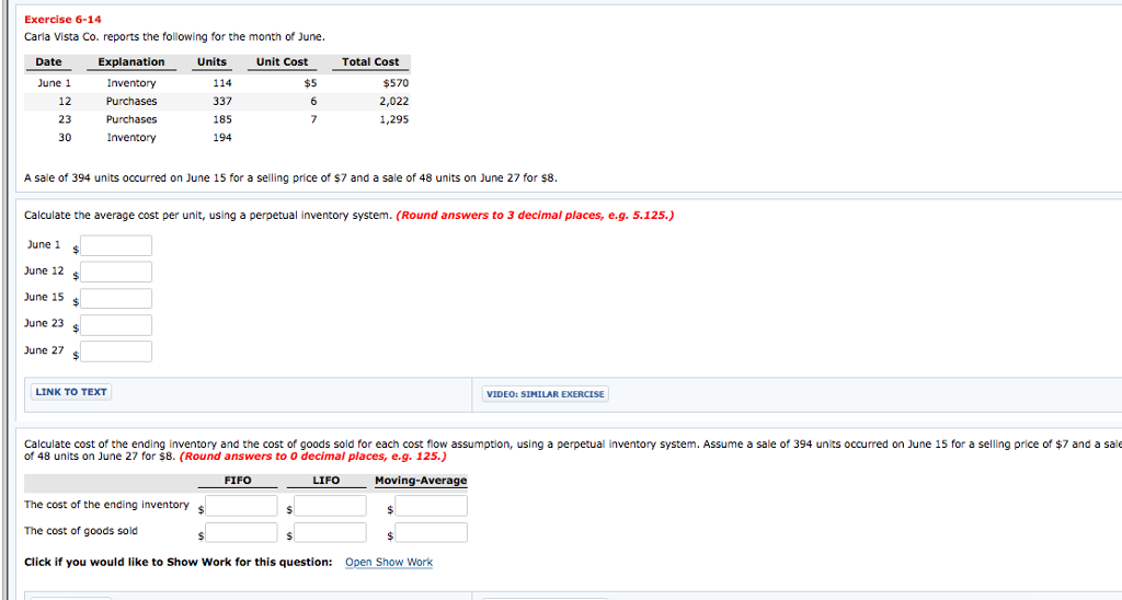 Solved Exercise 6-14 Carla Vista Co. reports the following | Chegg.com
