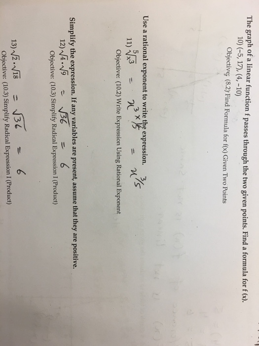 Solved The Graph Of A Linear Function F Passes Through The 