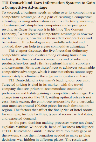 Solved TUI Deutschland Uses Information Systems to Gain a | Chegg.com