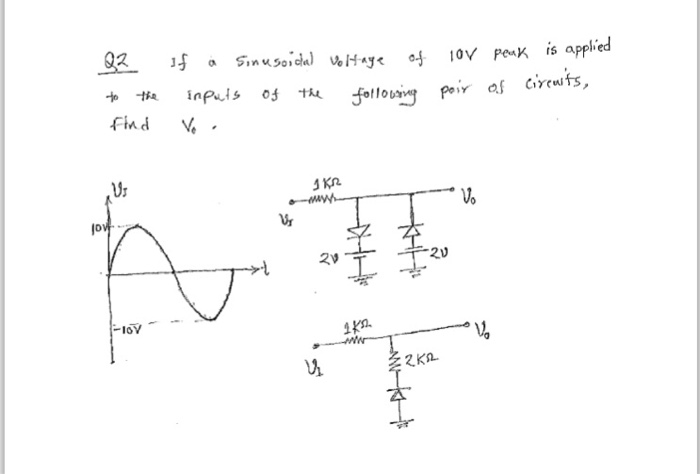 Solved If a sinusoidal voltage of 10V peak is applied to the | Chegg.com