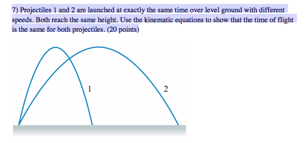 Solved 7) Projectiles 1 and 2 are launched at exactly the | Chegg.com