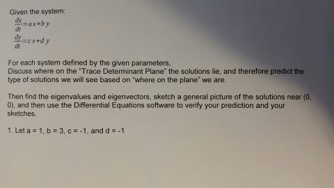 Solved Given the system: dx/dt = ax + by dy/dt = cx + dy | Chegg.com