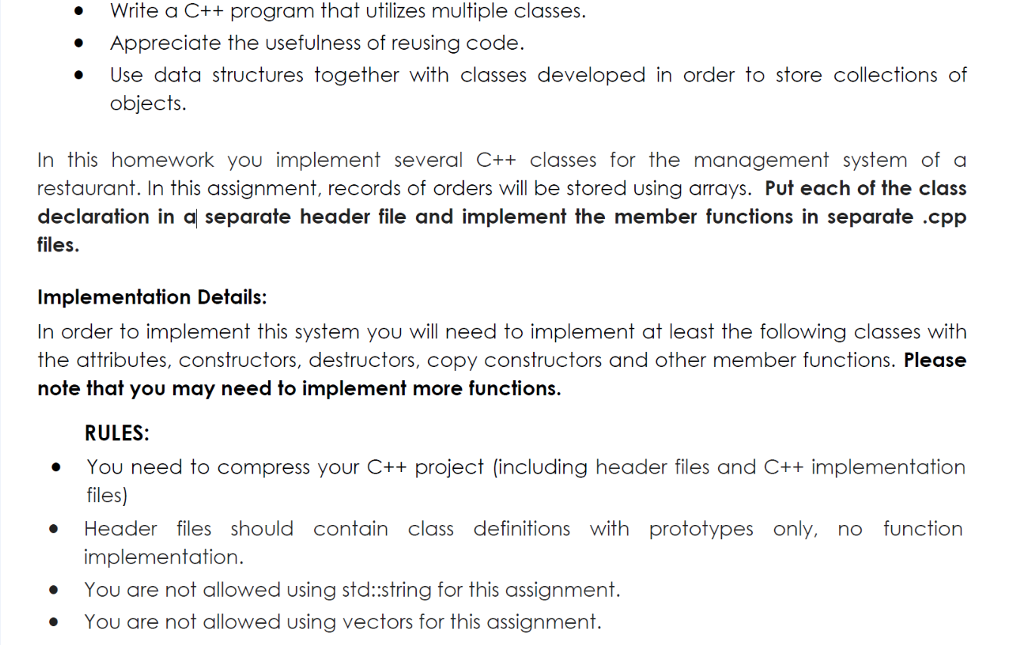 Write a C++ program that utilizes multiple classes. | Chegg.com