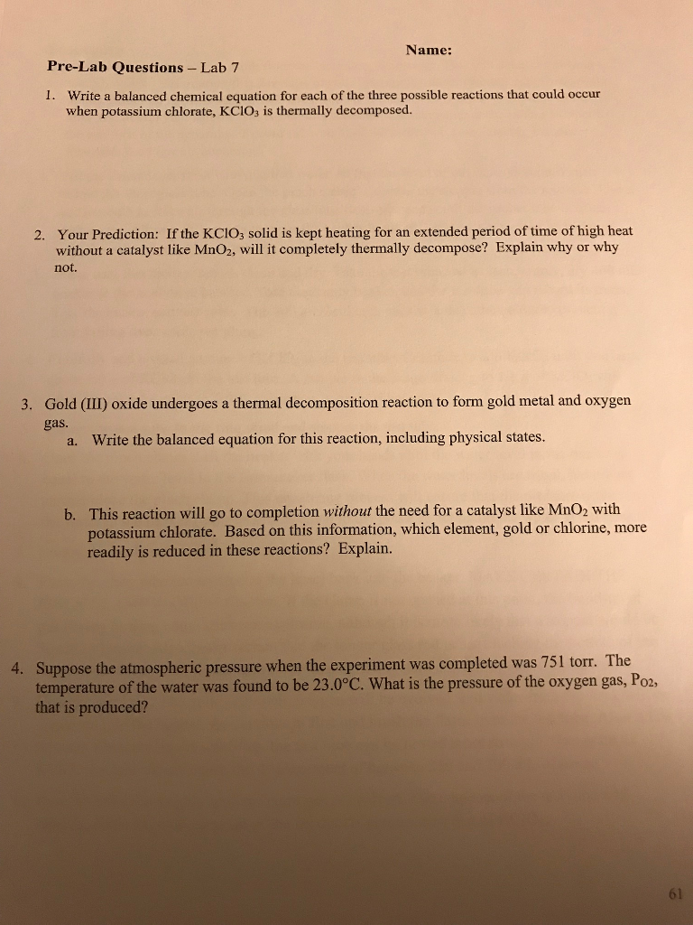 Solved Name: Pre-Lab Questions -Lab 7 Write a balanced | Chegg.com Solved Name: Pre-Lab Questions -Lab 7 Write a balanced | Chegg.com