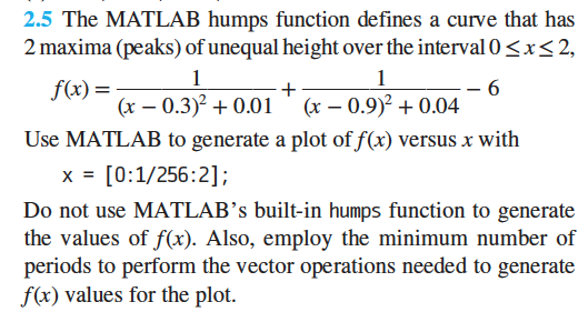 Solved 2.5 The MATLAB humps function defines a curve that | Chegg.com