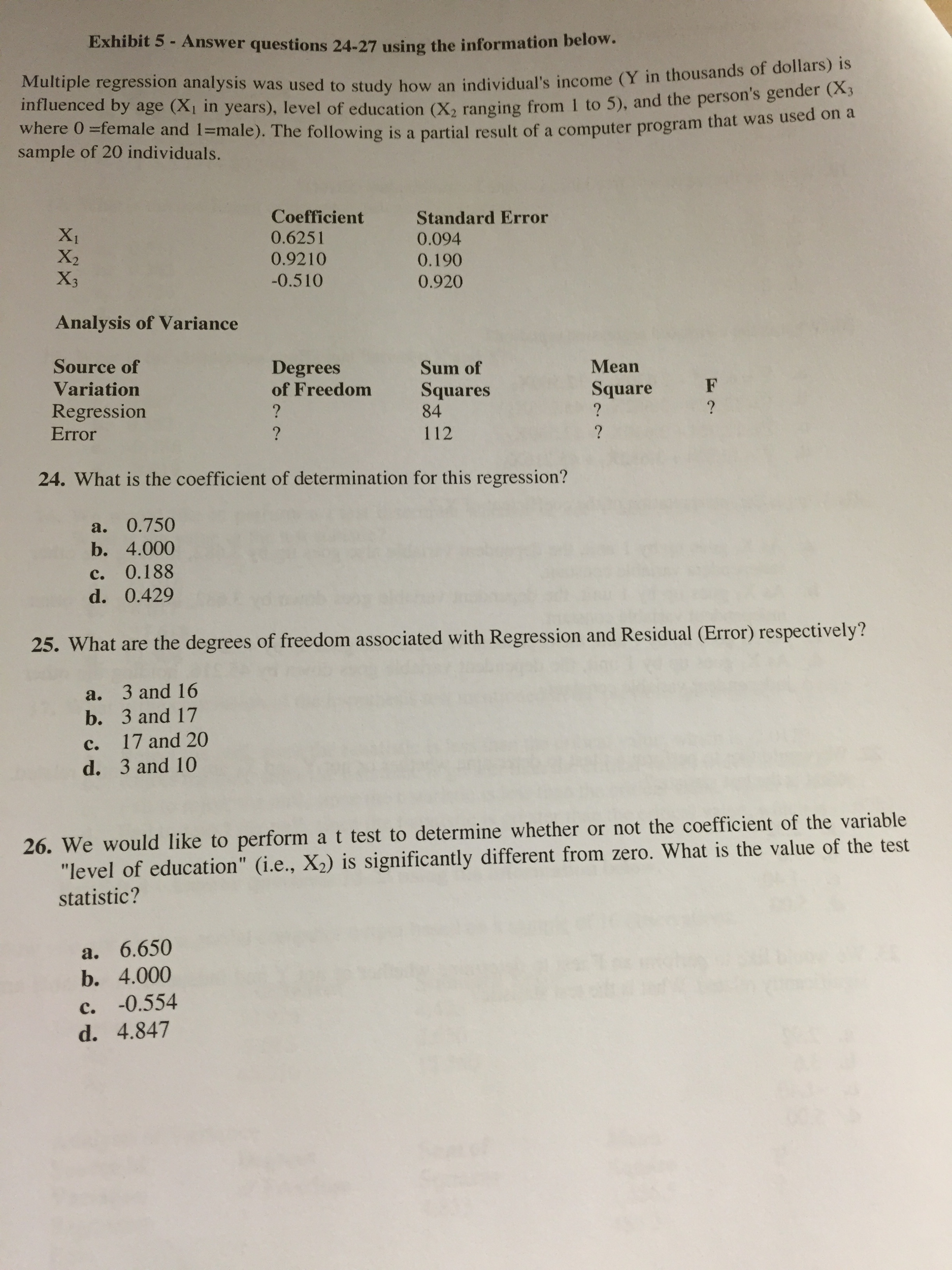 Multiple regression analysis was used to study how an | Chegg.com
