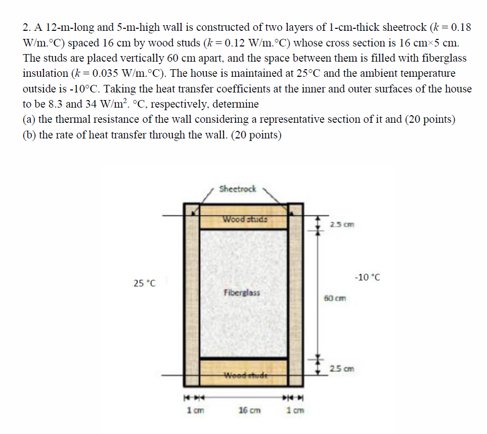 Solved A 12-m-long and 5-m-high wall is constructed of two | Chegg.com