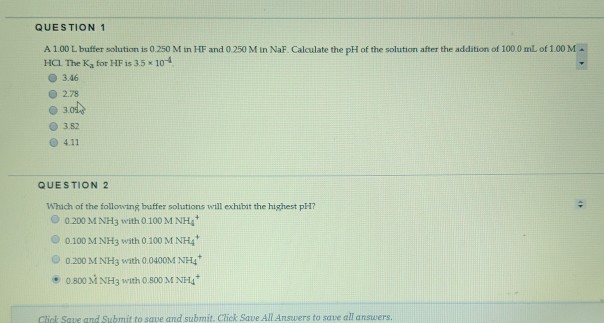 Solved QUESTION 1 A 1.00 L buffer solution is 0.250 M Ha The | Chegg.com