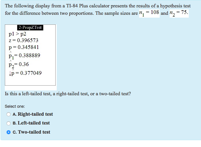 Solved The following display from a TI-84 Plus calculator | Chegg.com
