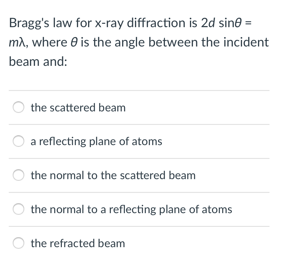 Solved Bragg's law for x-ray diffraction is 2d sin9 - mA, | Chegg.com