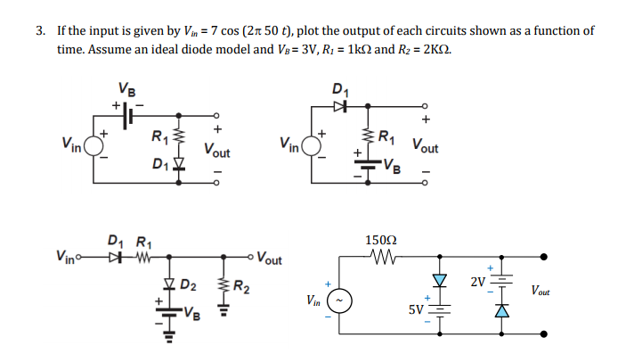 Solved If the input is given by Vin-7 cos (2 π 50 t), plot | Chegg.com