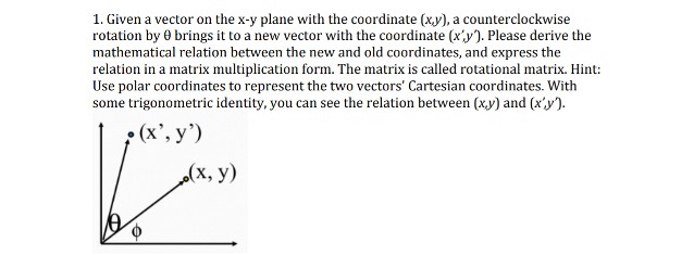 Solved 1. Given a vector on the x-y plane with the | Chegg.com