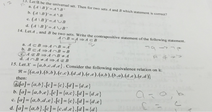 Solved Let be the universal set. Then for two sets A and B | Chegg.com