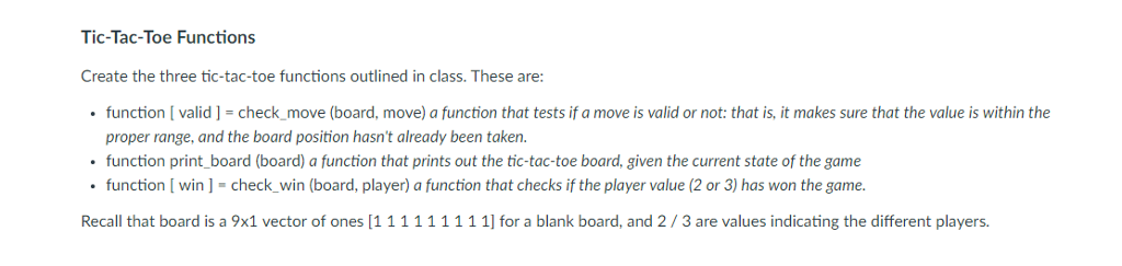 Tic-Tac-Toe Functions Create the three tic-tac-toe | Chegg.com