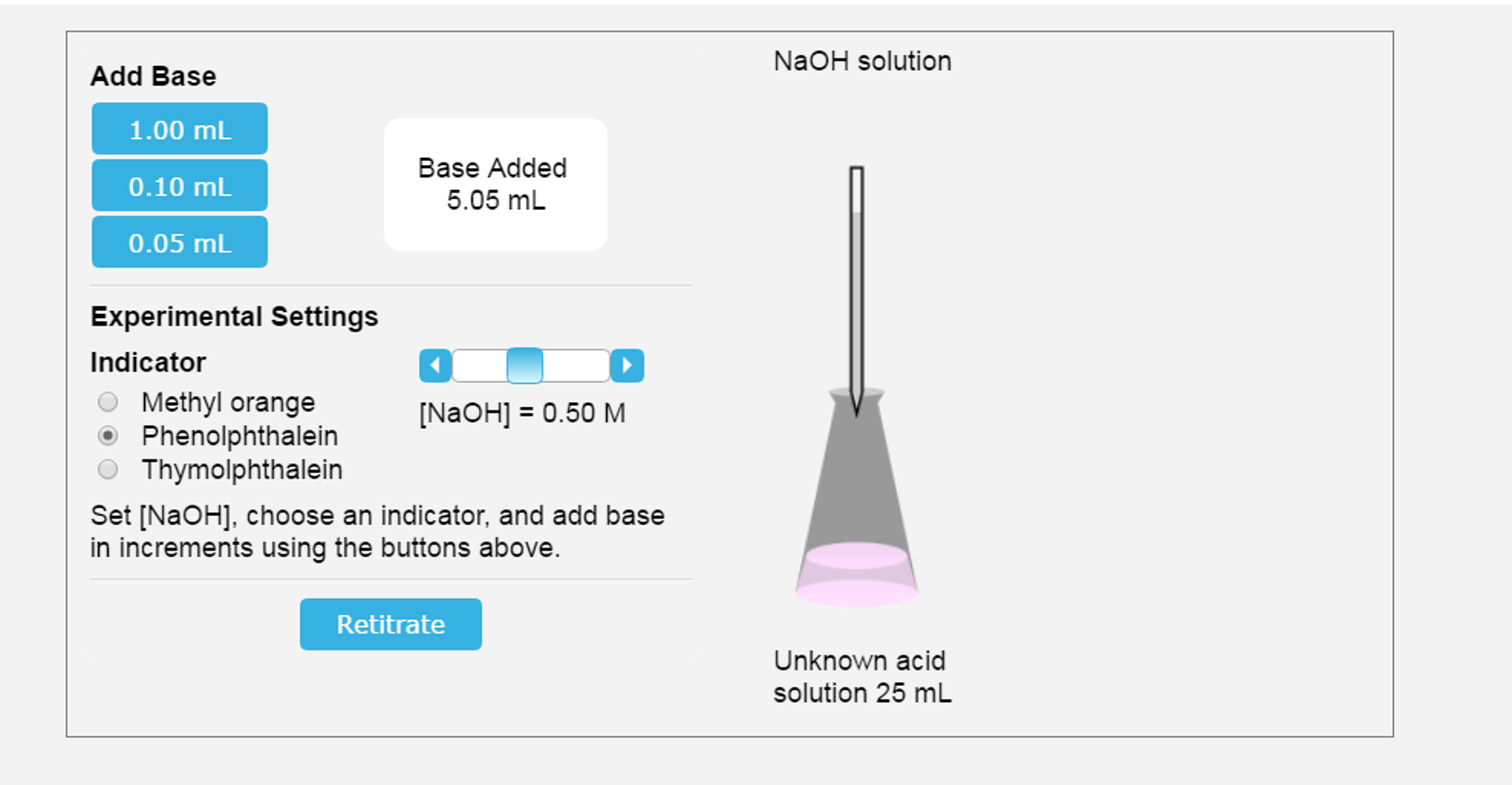 Solved NaOH solution Add Base 1.00 mL 0.10 mL 0.05 mL Base | Chegg.com