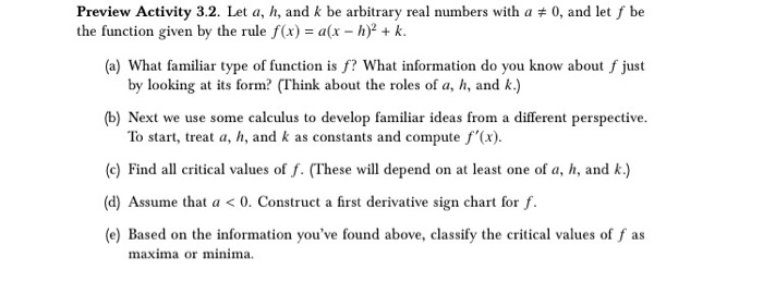 Solved Let a,h, and k be arbitrary real numbers with a | Chegg.com