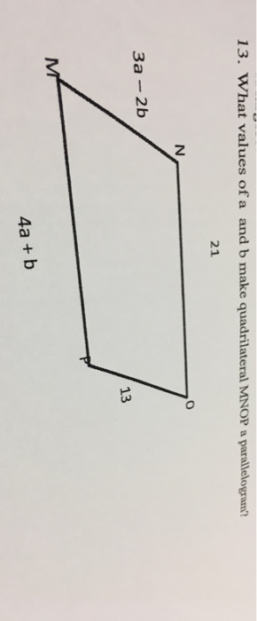Solved What values of a and b make quadrilateral MNOP a | Chegg.com