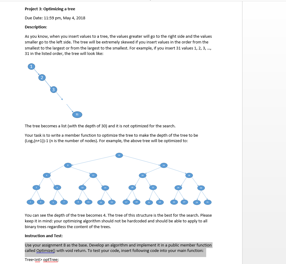 Solved Project 3: Optimizing a tree Due Date: 11:59 pm, May | Chegg.com