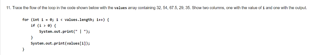 Solved 11. Trace the flow of the loop in the code shown | Chegg.com