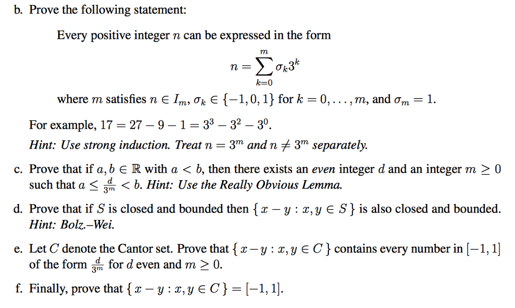Solved Problem 10: The difference set of the Cantor set is | Chegg.com