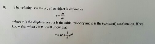 Solved The Velocity V=u+at, of an object is defined as | Chegg.com