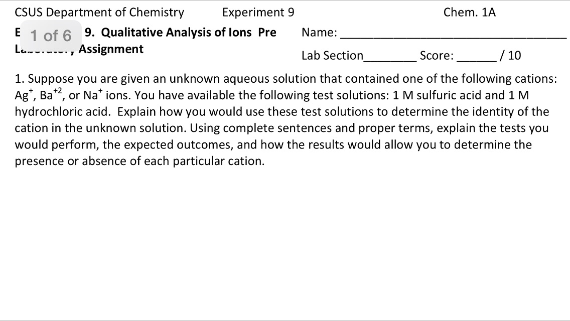 Solved 1. Suppose you are given an unknown aqueous solution | Chegg.com Solved 1. Suppose you are given an unknown aqueous solution | Chegg.com