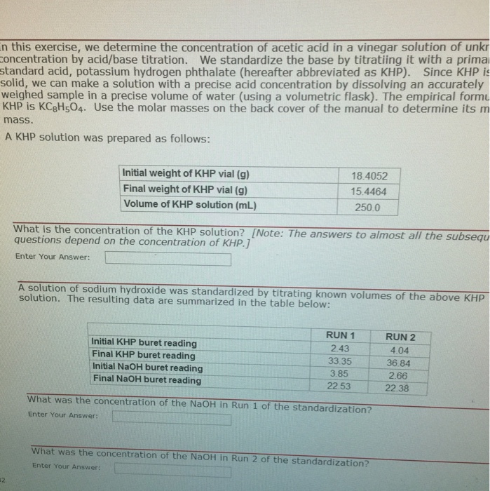 Solved What is the concentration of the KHP solution? [Note: | Chegg.com