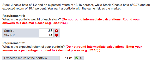Solved Stock J has a beta of 1.2 and an expected return of | Chegg.com