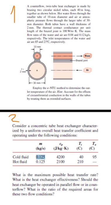 Solved A counterflow, twin-tube heat exchanger is made by | Chegg.com