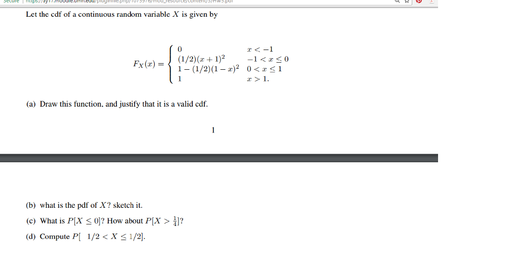 Solved tupsyidy Let the cdf of a continuous random variable | Chegg.com