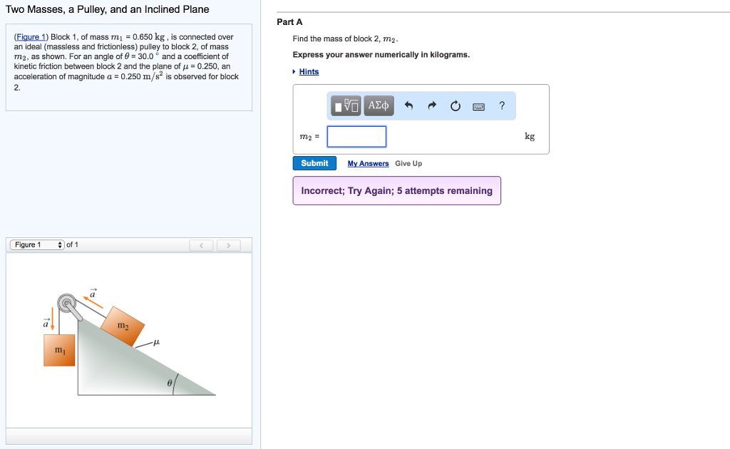 Solved Block 1, of mass m_1 = 0.650 kg, is connected over an | Chegg.com