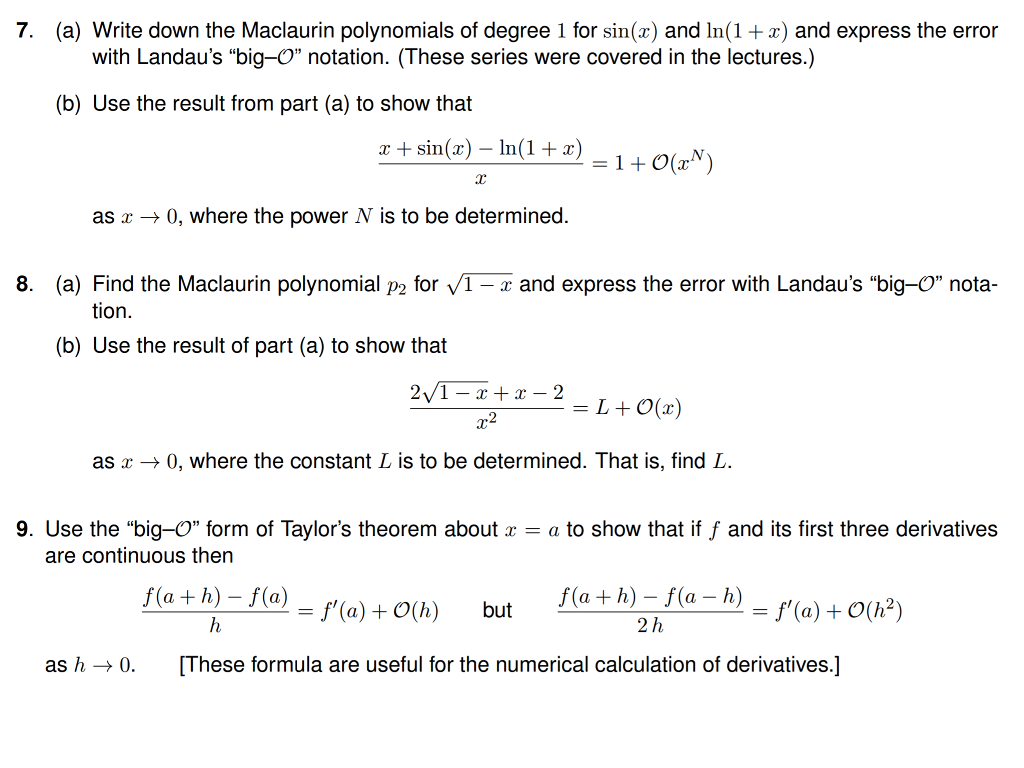 Solved (a) Write down the Maclaurin polynomials of degree 1 | Chegg.com